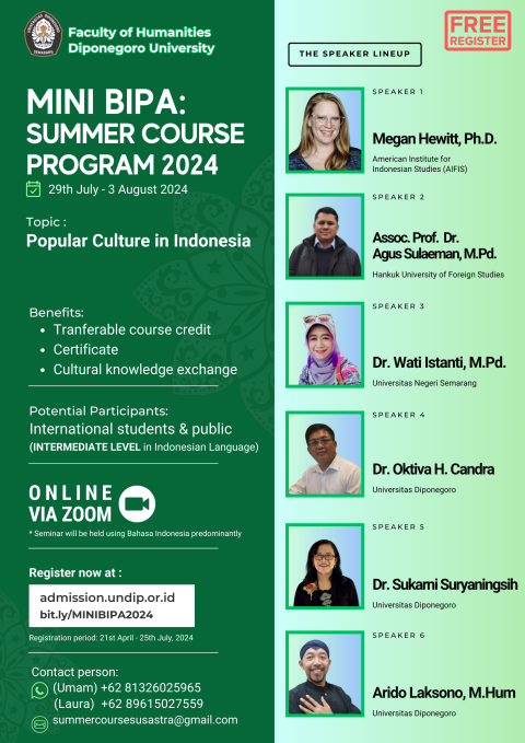 Summer Course MINI BIPA 2024: Learning about Indonesia through Popular ...